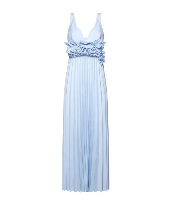 P.a.r.o.s.h Sleeveless Floral Appliqué Pleated Gown
