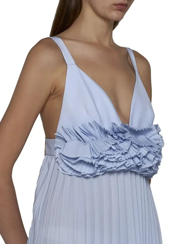 P.a.r.o.s.h Sleeveless Floral Appliqué Pleated Gown
