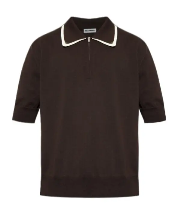 JIL SANDER Contrast Collar Zip Polo Shirt - Black