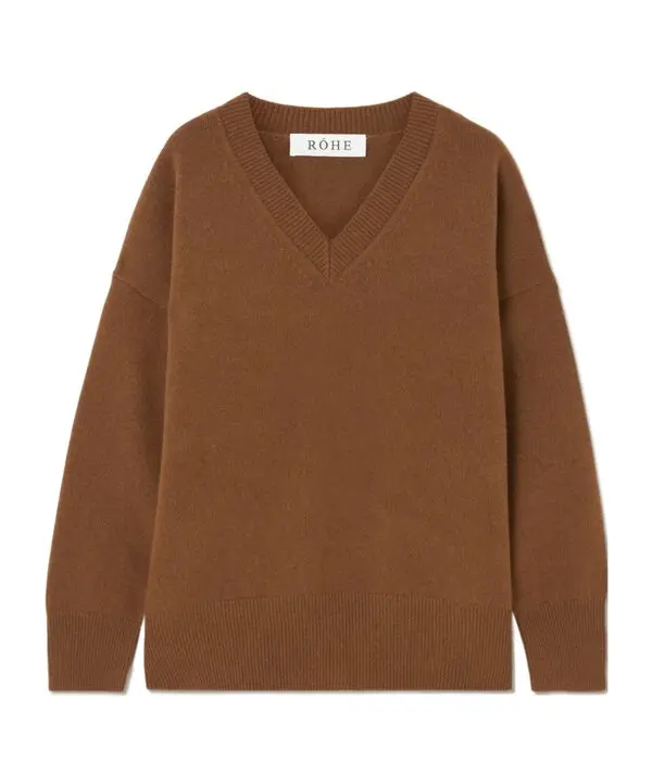 RÓHE Wool Blend V-neck Sweater - Brown