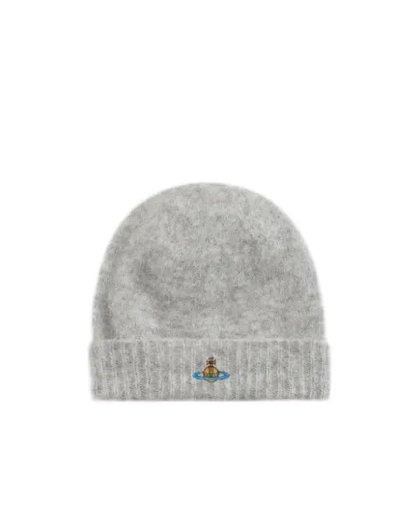 VIVIENNE WESTWOOD Ribbed Beanie With Embroidered Detail - Gray
