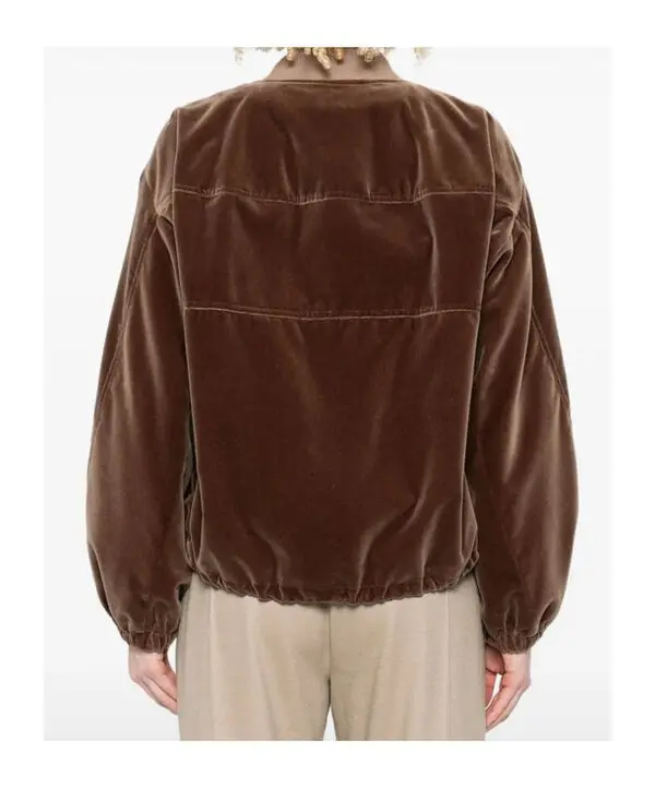 Fabiana Filippi Velvet Zip-up Bomber Jacket - Brown