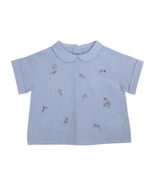 IL GUFO Floral Embroidered Short Sleeve Blouse