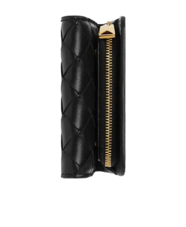 Bottega Veneta Intrecciato Compact Tri-fold Wallet - Black