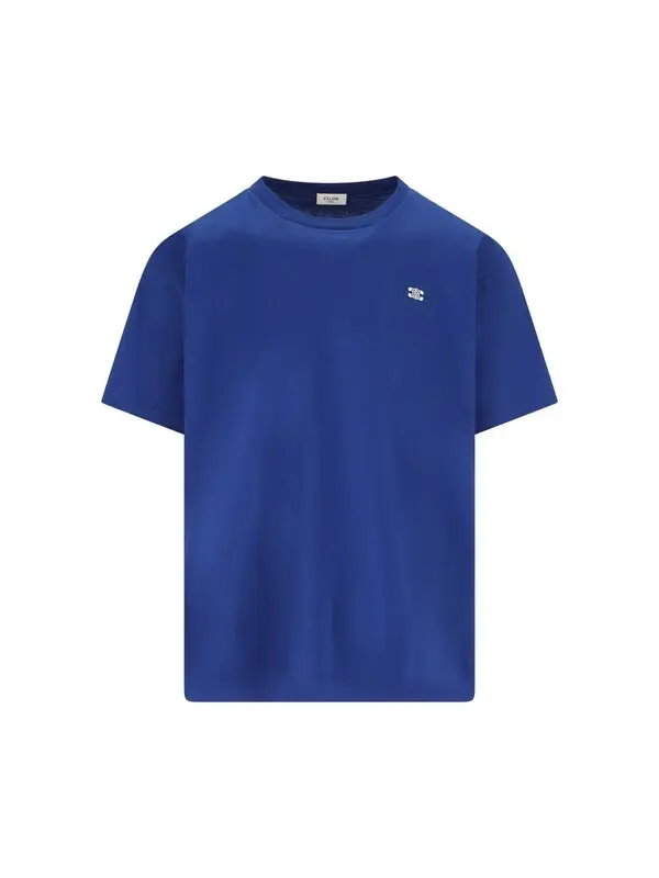 Celine Triomphe Loose T-shirt In Cotton Jersey - Blue