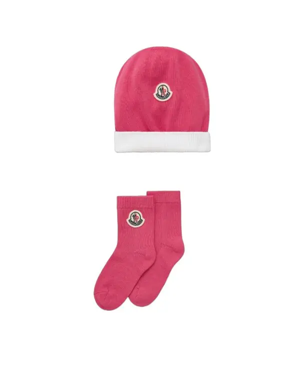 Moncler Cotton Hat And Socks Set - Red
