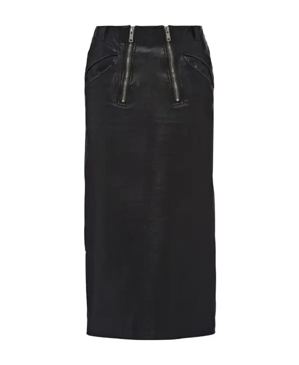 Prada Leather Belted Midi Skirt