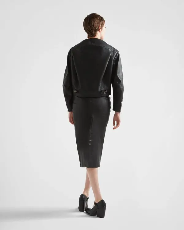 Prada Leather Belted Midi Skirt