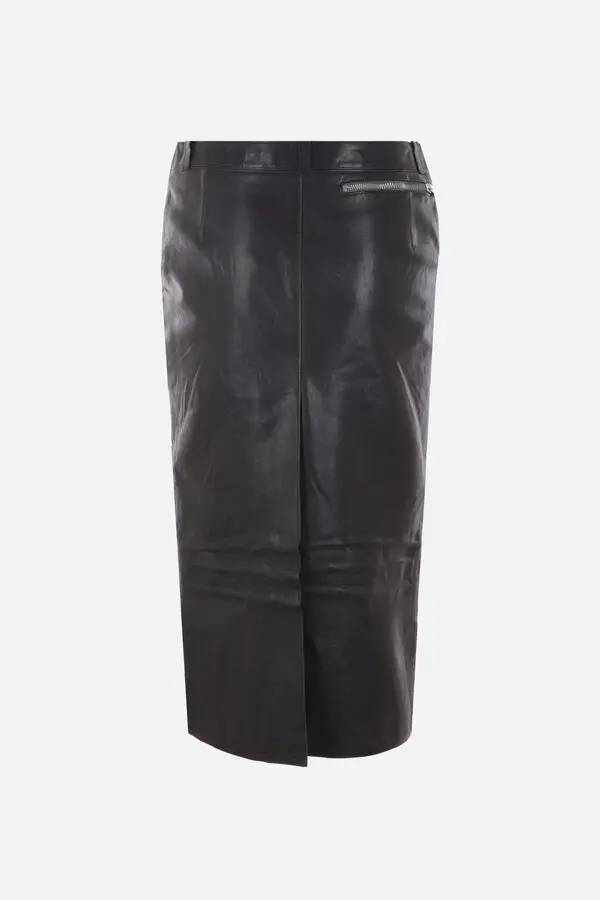 Prada Leather Belted Midi Skirt