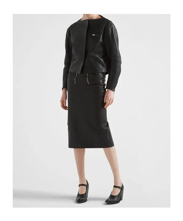 Prada Leather Belted Midi Skirt