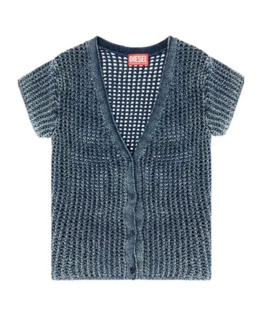 DIESEL® Short Sleeve Denim Mesh Knit Cardigan - Medium Blue