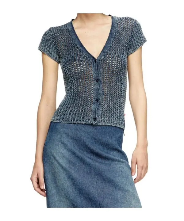 DIESEL® Short Sleeve Denim Mesh Knit Cardigan - Medium Blue