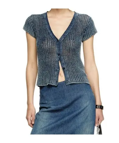 DIESEL® Short Sleeve Denim Mesh Knit Cardigan - Medium Blue