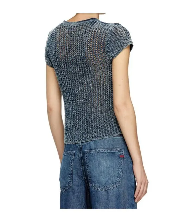 DIESEL® Short Sleeve Denim Mesh Knit Cardigan - Medium Blue