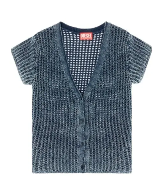 DIESEL® Short Sleeve Denim Mesh Knit Cardigan - Medium Blue