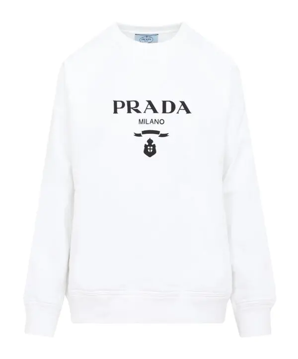 Prada Logo Print Cotton Sweatshirt - White/black