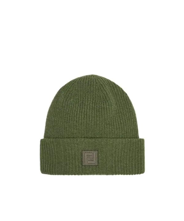 Fendi Logo Patch Ribbed Beanie - Green
