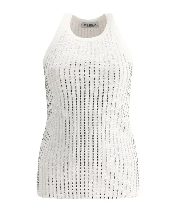 Attico Embellished Ribbed Tank Top - White/crystal