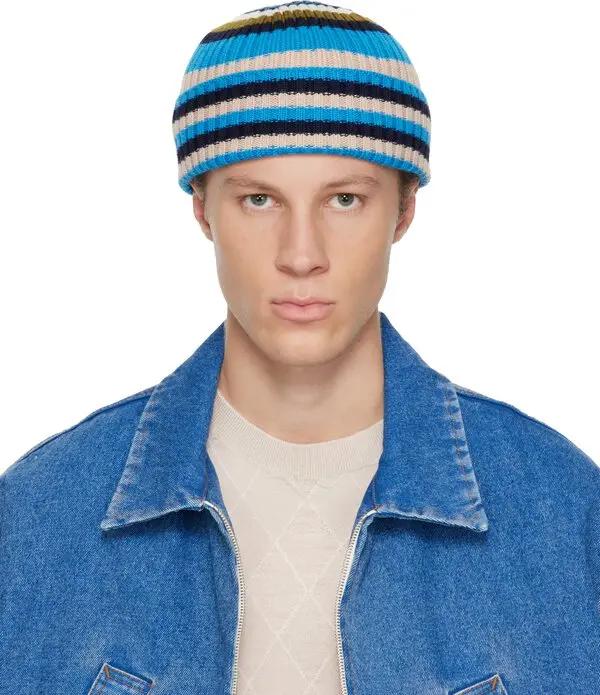 Marni Logo Embroidered Striped Ribbed Beanie