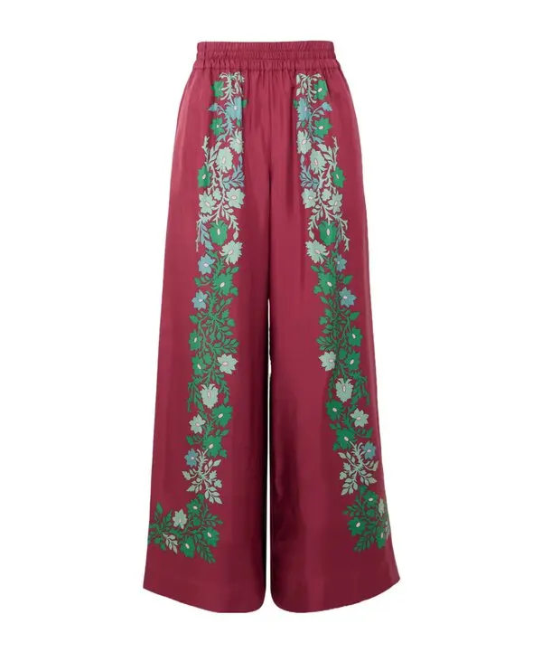 La DoubleJ Printed Wide-leg Casual Pants - Wine Red