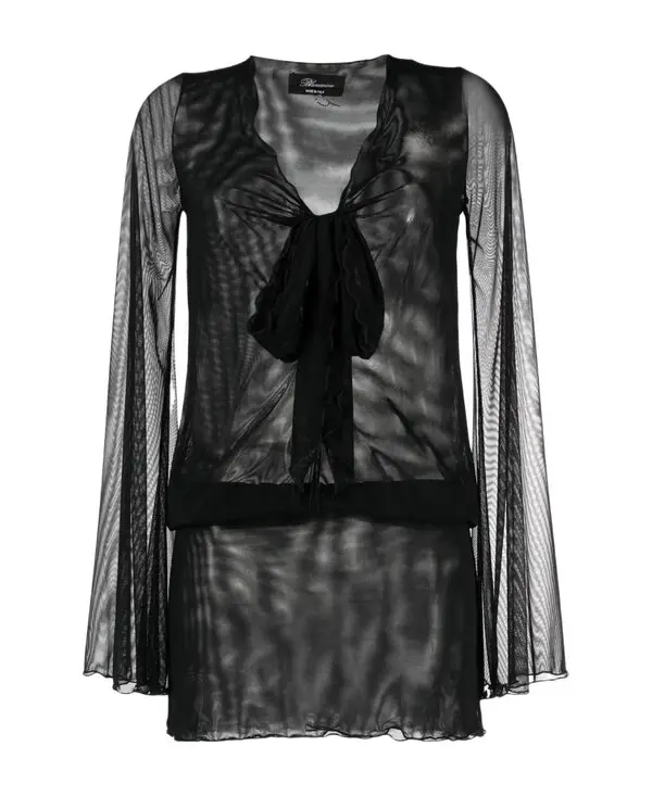 Blumarine Sheer V-neck Front-tie Mini Dress