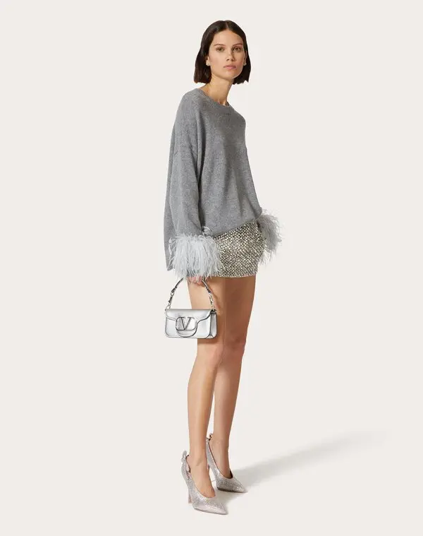 Valentino Garavani Small Locò Shoulder Bag In Metallic Calfskin - Silver