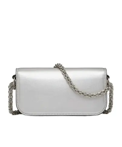 Valentino Garavani Small Locò Shoulder Bag In Metallic Calfskin - Silver