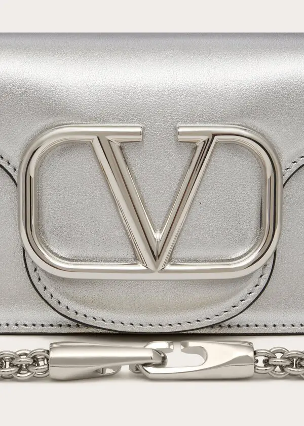 Valentino Garavani Small Locò Shoulder Bag In Metallic Calfskin - Silver