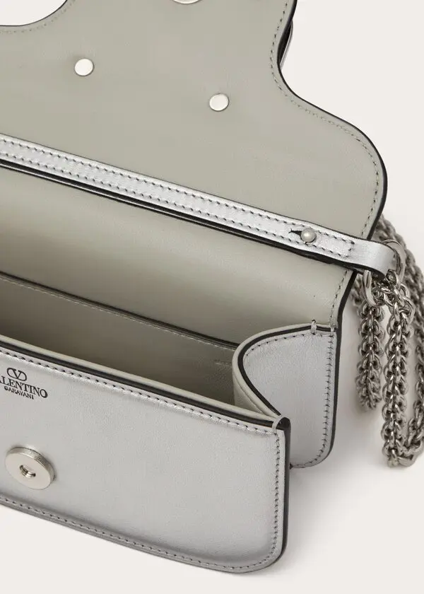 Valentino Garavani Small Locò Shoulder Bag In Metallic Calfskin - Silver