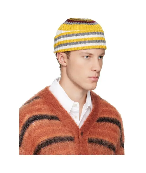 Marni Striped Ribbed Knit Hat - Lemon Yellow