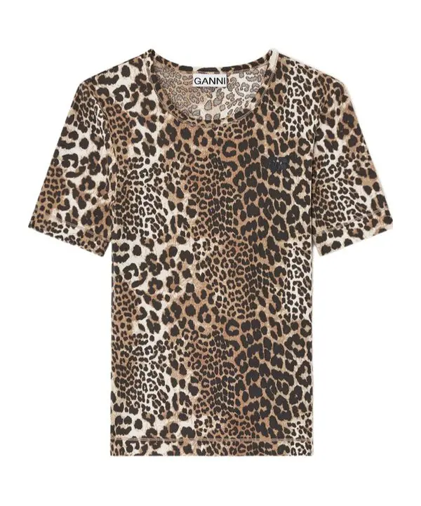GANNI Ribbed Short Sleeve T-shirt With Logo