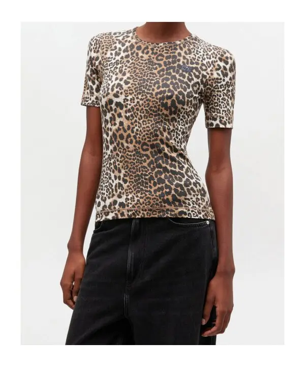 GANNI Ribbed Short Sleeve T-shirt With Logo