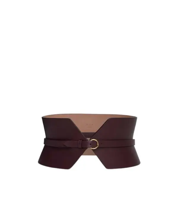 Alaïa Calfskin Leather Wide Belt - Garnet Red