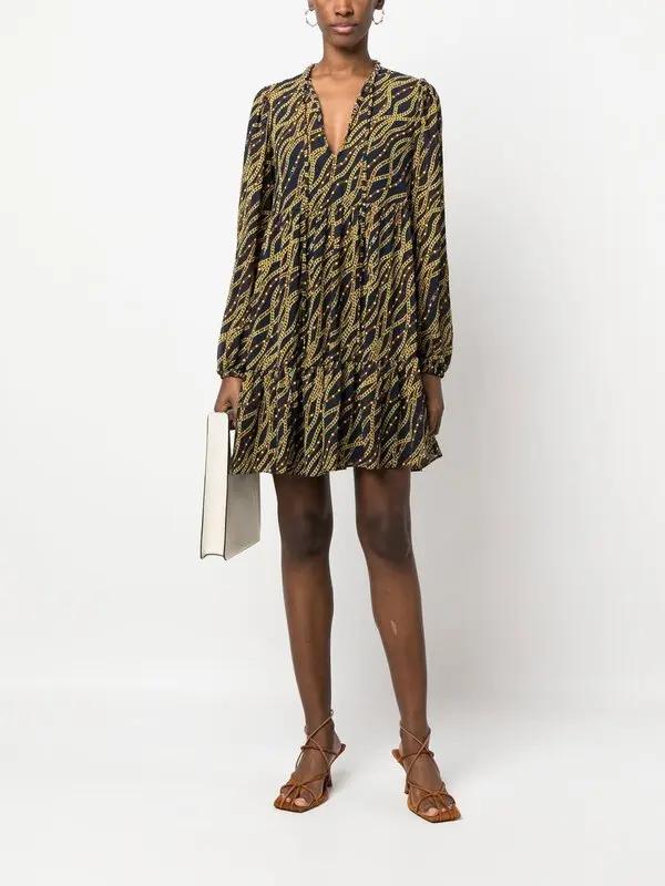 Michael Kors Long Sleeve V-neck Mini Dress