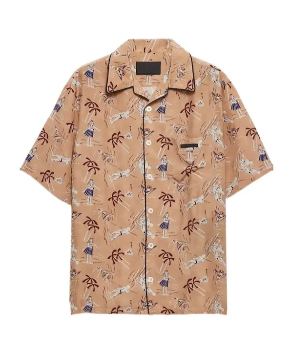 Prada Pattern-printed Short-sleeved Shirt - Bean Paste Color
