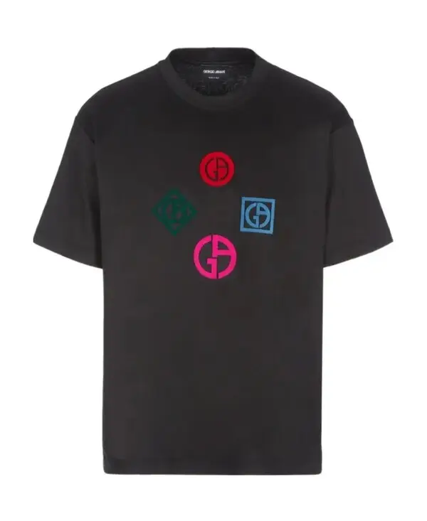 Giorgio Armani Embroidered Logo Short-sleeved T-shirt - Black