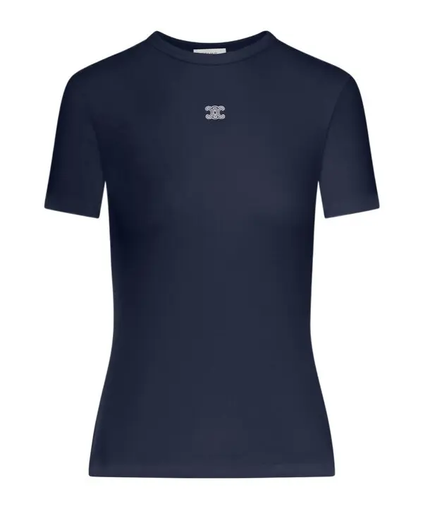 Celine Triomphe Ribbed Cotton Jersey T-shirt