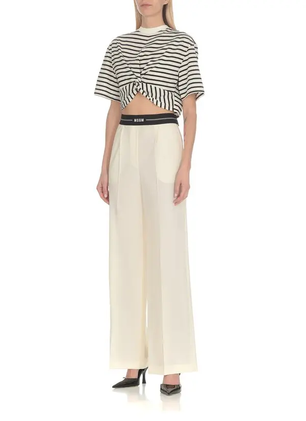 MSGM Wide-leg Logo Waistband Trousers
