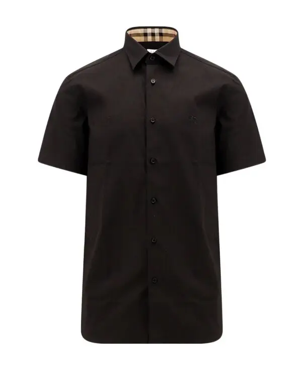 Burberry Logo Embroidered Short Sleeved Shirt - Black