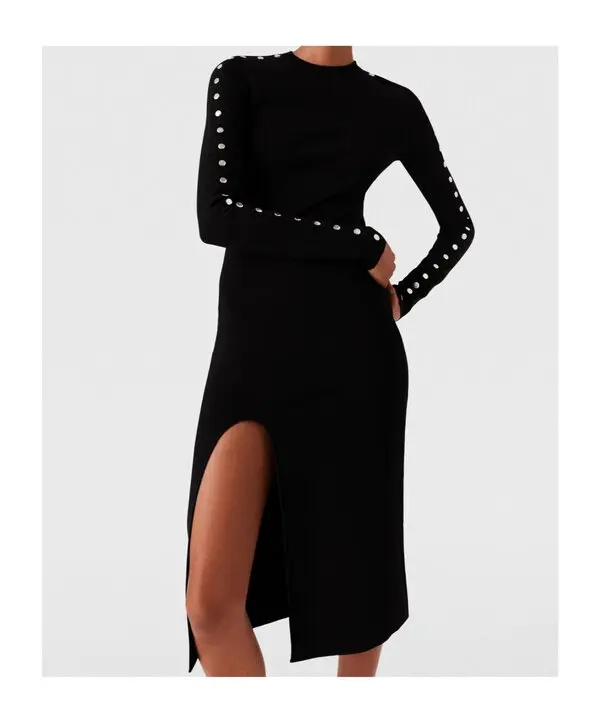 Stella McCartney Long Sleeve Ribbed Slit Dress