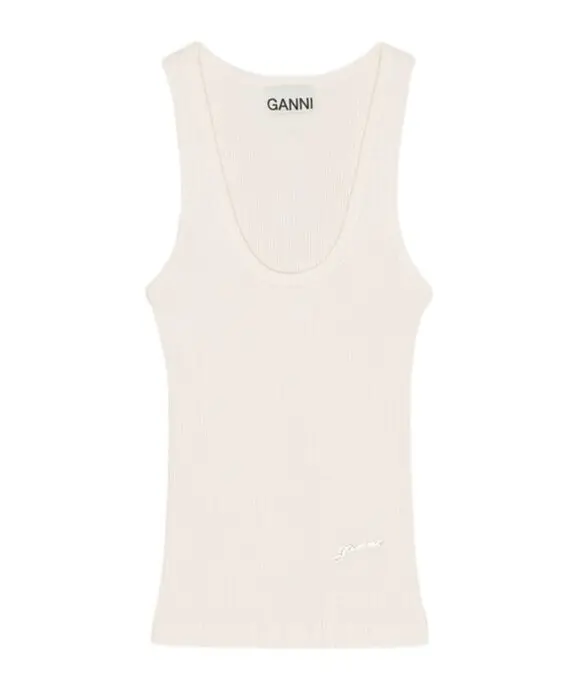 GANNI Ribbed Knit Tank Top - Off White