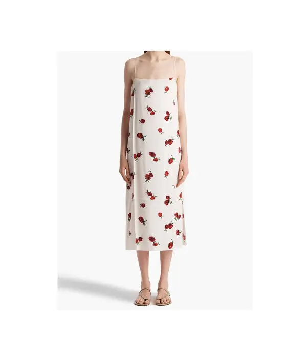 Khaite Cream Raspberry Print Spaghetti Strap Dress - Raspberry/cream
