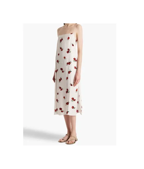 Khaite Cream Raspberry Print Spaghetti Strap Dress - Raspberry/cream