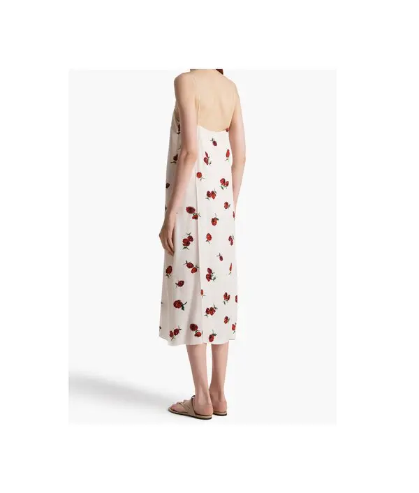 Khaite Cream Raspberry Print Spaghetti Strap Dress - Raspberry/cream