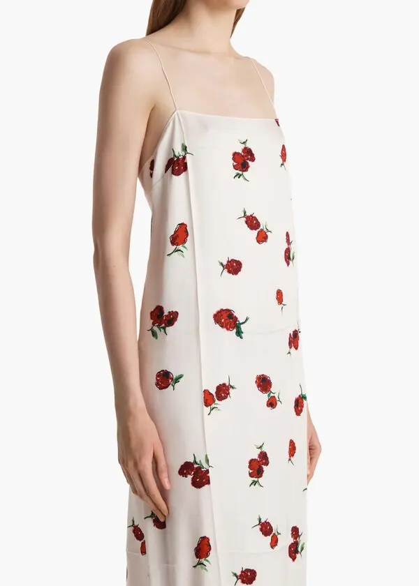 Khaite Cream Raspberry Print Spaghetti Strap Dress - Raspberry/cream