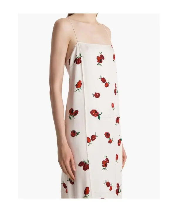 Khaite Cream Raspberry Print Spaghetti Strap Dress - Raspberry/cream