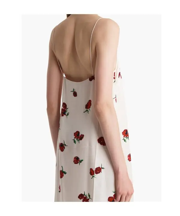 Khaite Cream Raspberry Print Spaghetti Strap Dress - Raspberry/cream