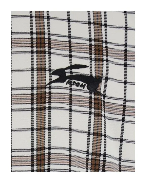 MSGM Logo Embroidered Checked Reversible Shirt - Gray