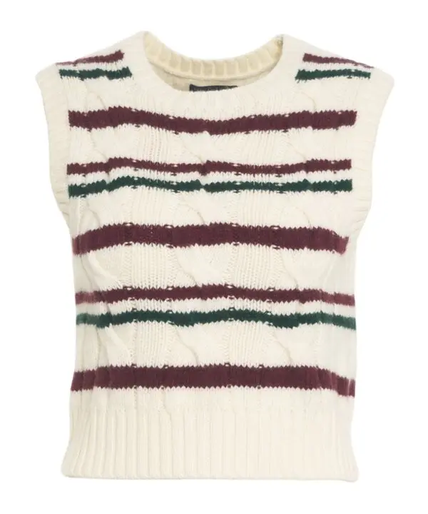 Polo Ralph Lauren Cable-knit Sleeveless Striped Vest - Cream And Multicolour
