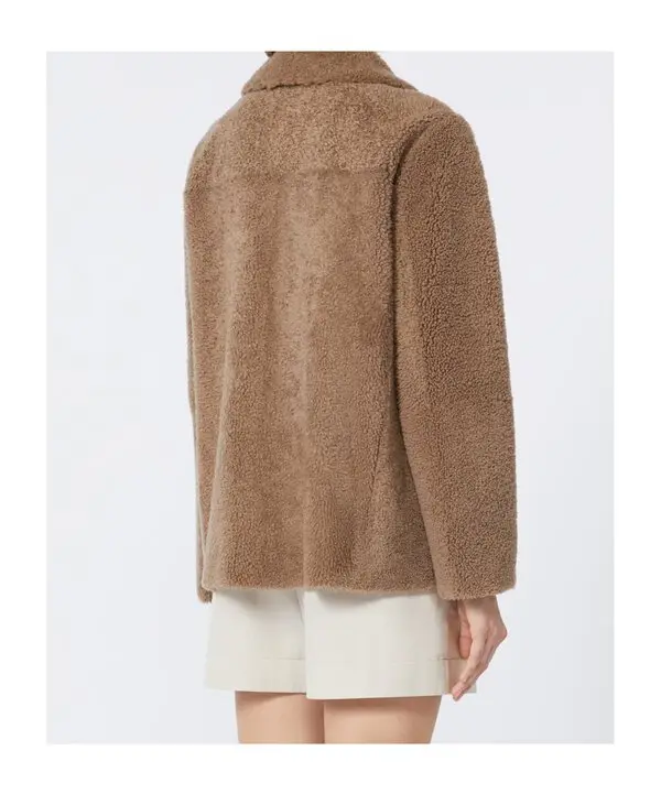 Max Mara Futura Double-breasted Short Coat In Curly Sheepskin - Camel